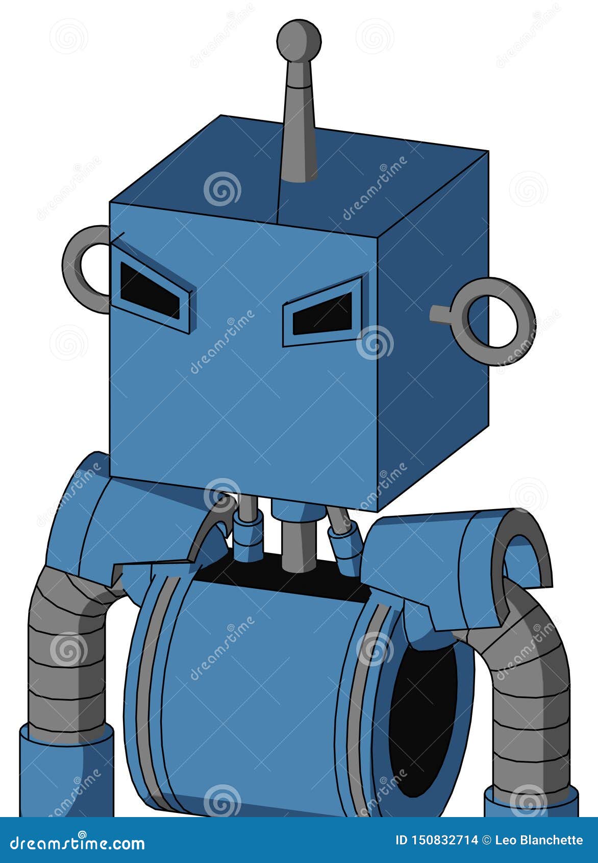Blue Robot with Box Head and Angry Eyes and Single Antenna Stock ...