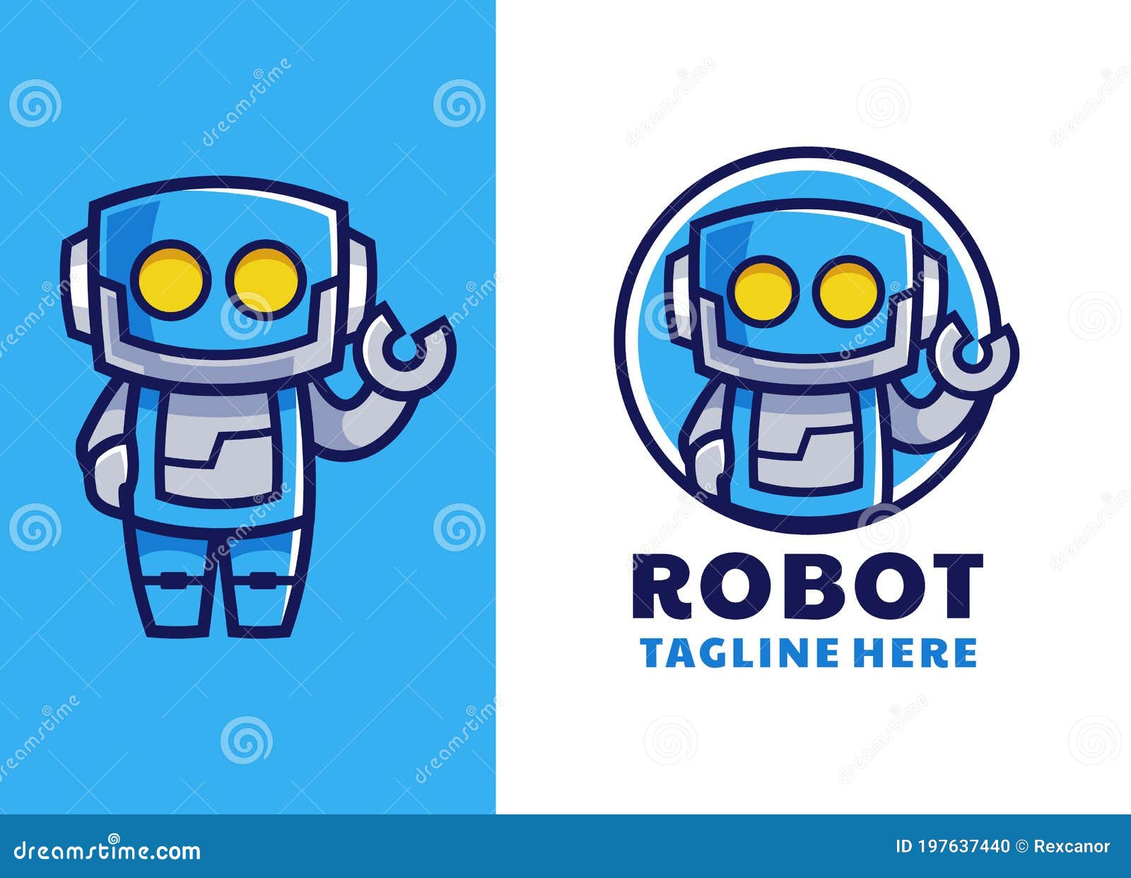 Blue Robot Cartoon Mascot Logo Design Stock Vector - Illustration of ...