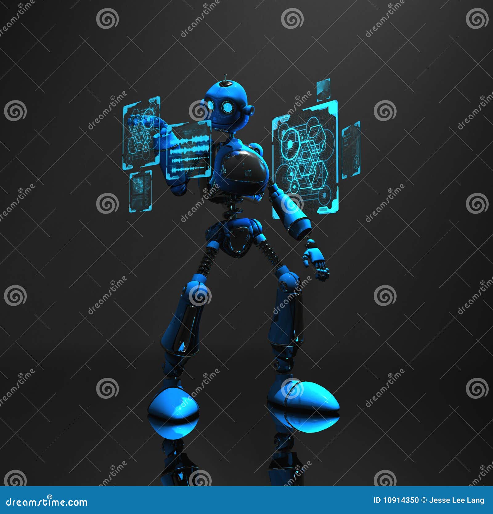 Blue robot character stock illustration. Illustration of render - 10914350
