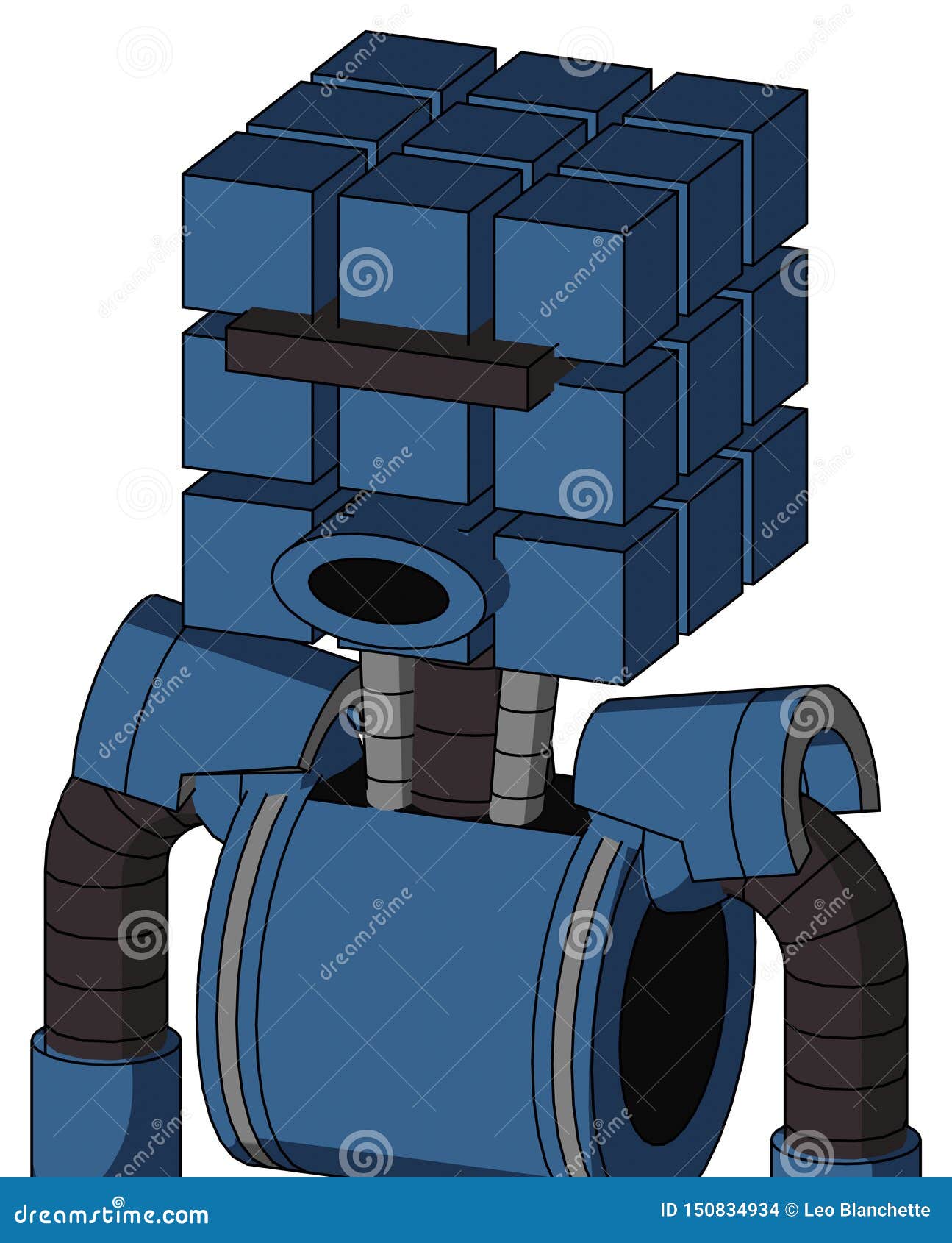 Blue Robot with Cube Head and Round Mouth and Black Visor Cyclops Stock ...