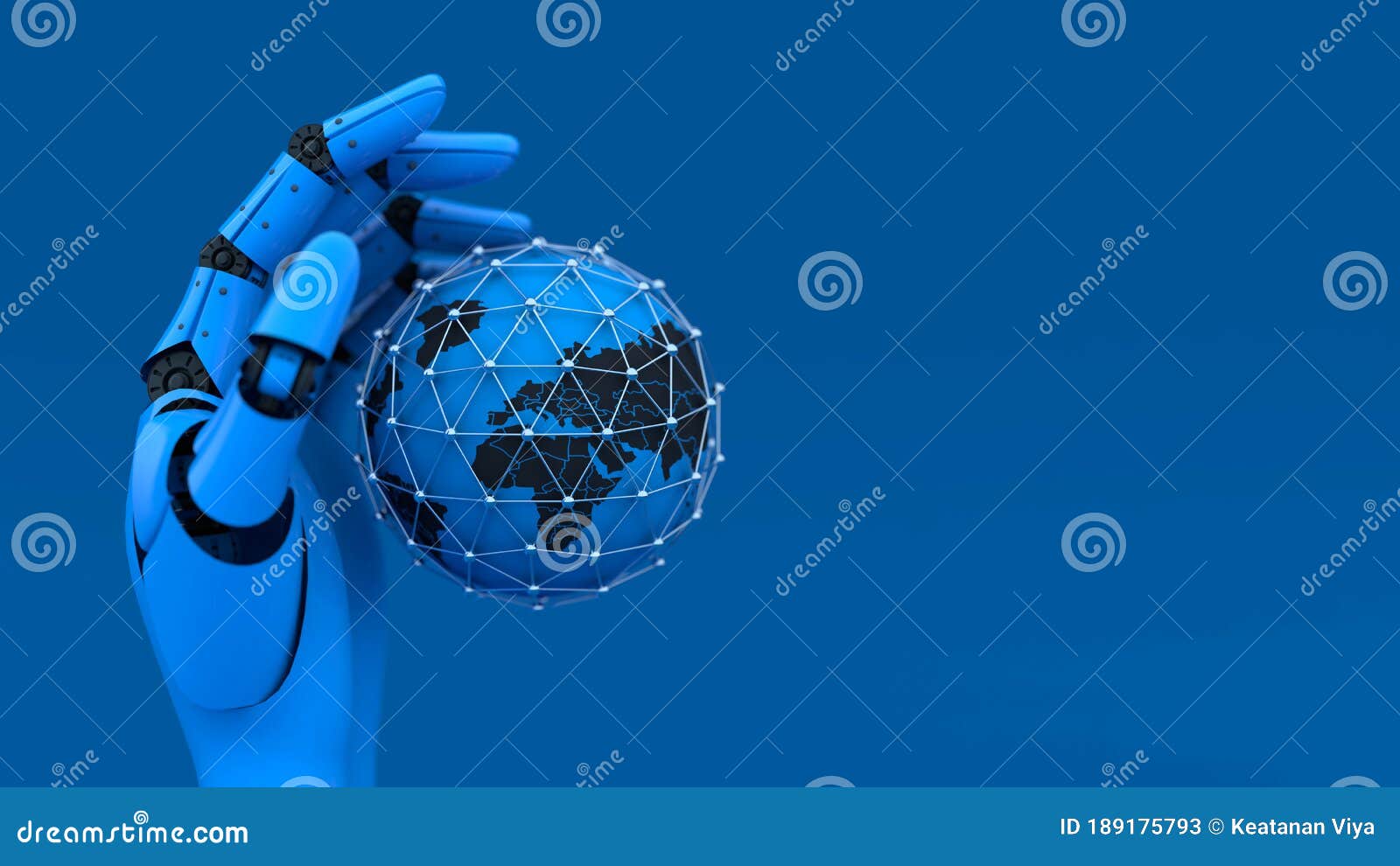 Blue Robot Hand and Dot Conect on World Map, a.I Stock Illustration ...