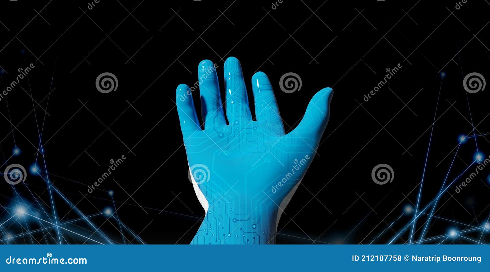 Blue Robot Hand with the Light of Technology Presentation Concepts in ...