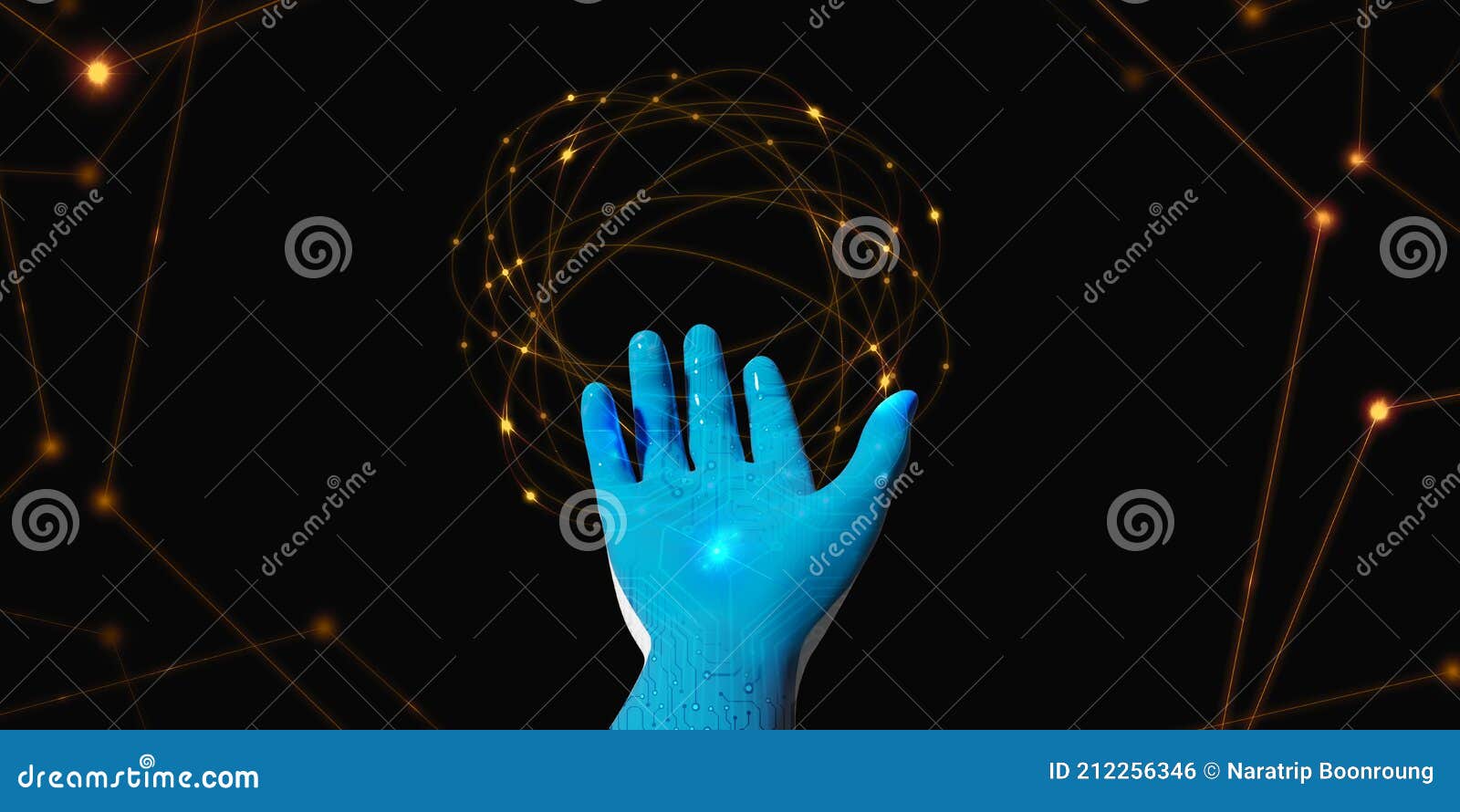 Blue Robot Hand with the Light of Technology Presentation Concepts in ...