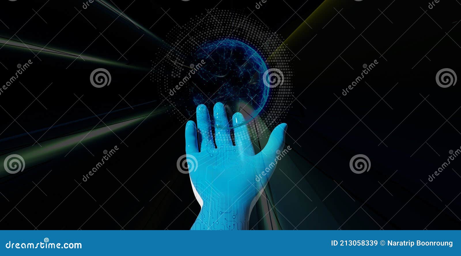 Blue Robot Hand with the Light of Technology Presentation Concepts in ...