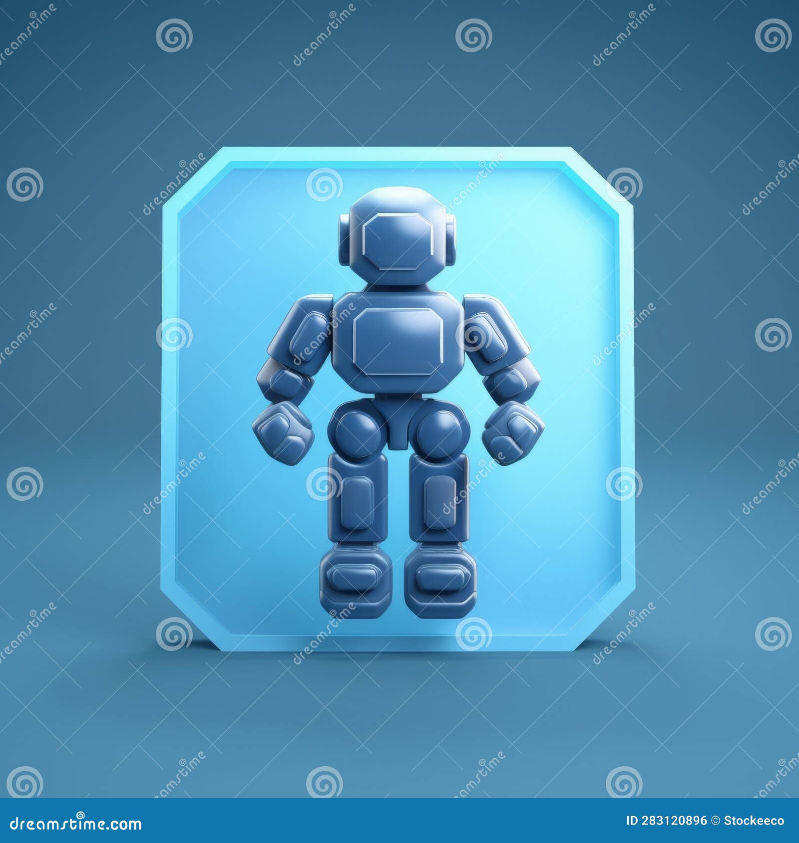 Blue Robot Icon - 3d Rendered Character Design on Chromatic Background ...