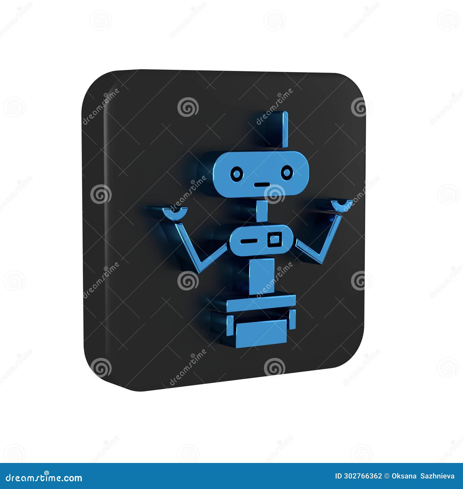 Blue Robot Icon Isolated on Transparent Background. Black Square Button ...