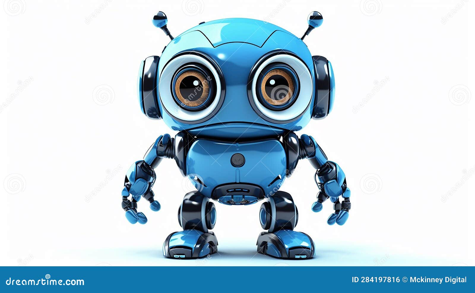 Blue Robot, Isolated on Solid White Background. Stock Illustration ...