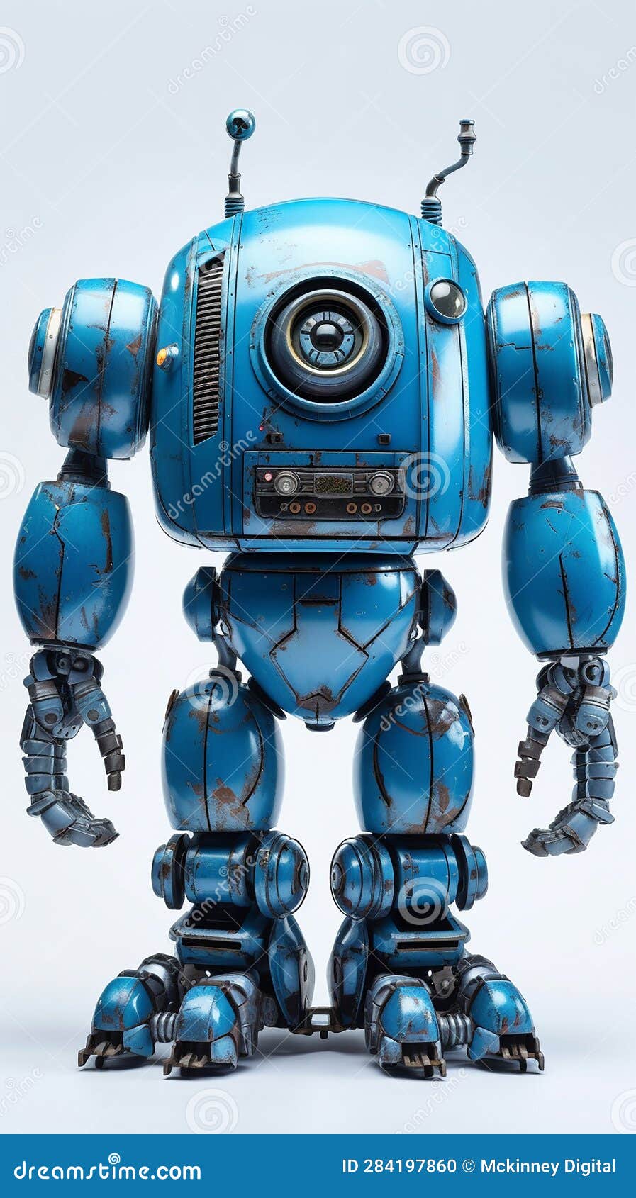 Blue Robot, Isolated on Solid White Background. Stock Illustration ...