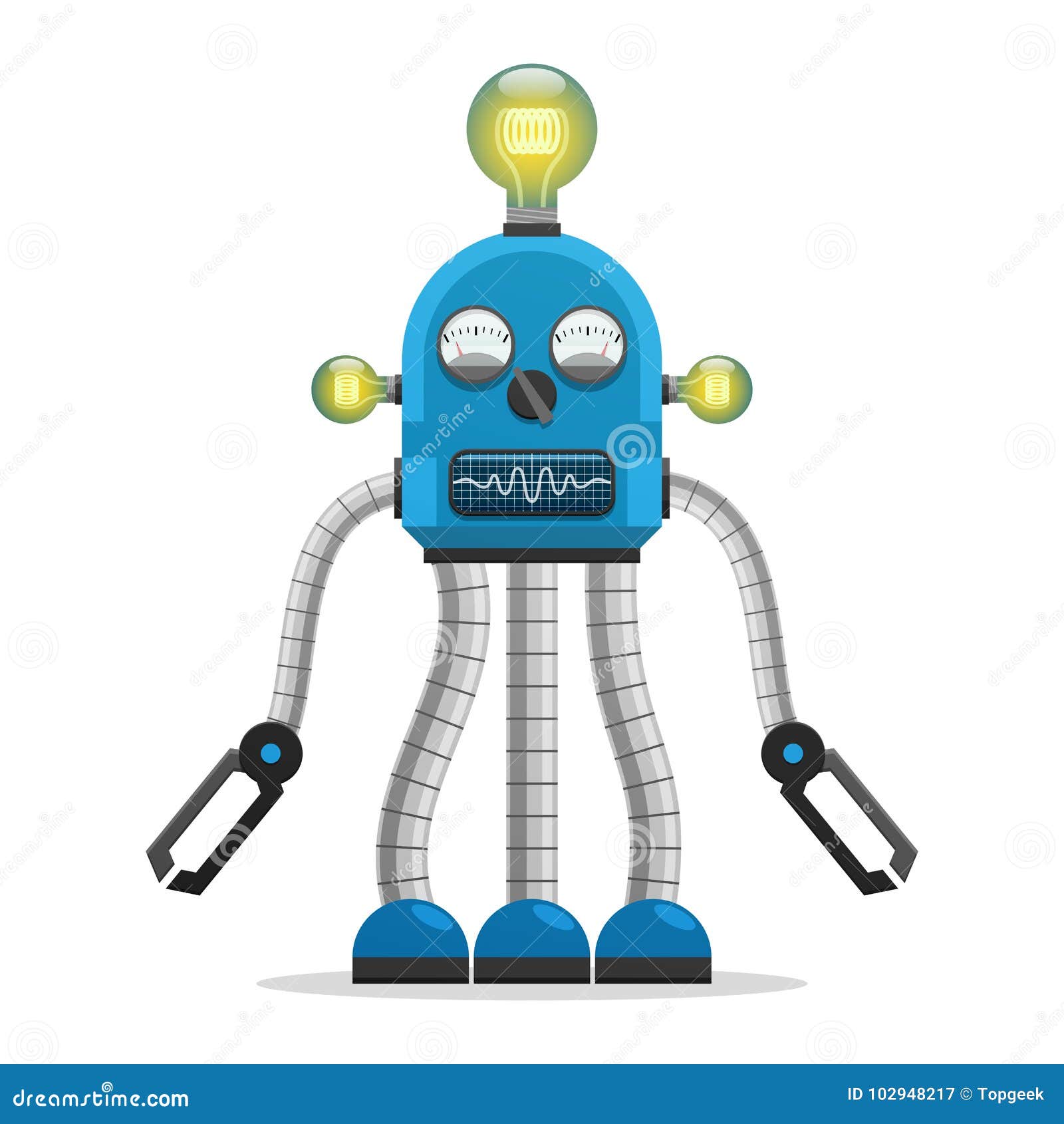Robot with Light Bulbs and Indicators Illustration Stock Vector ...