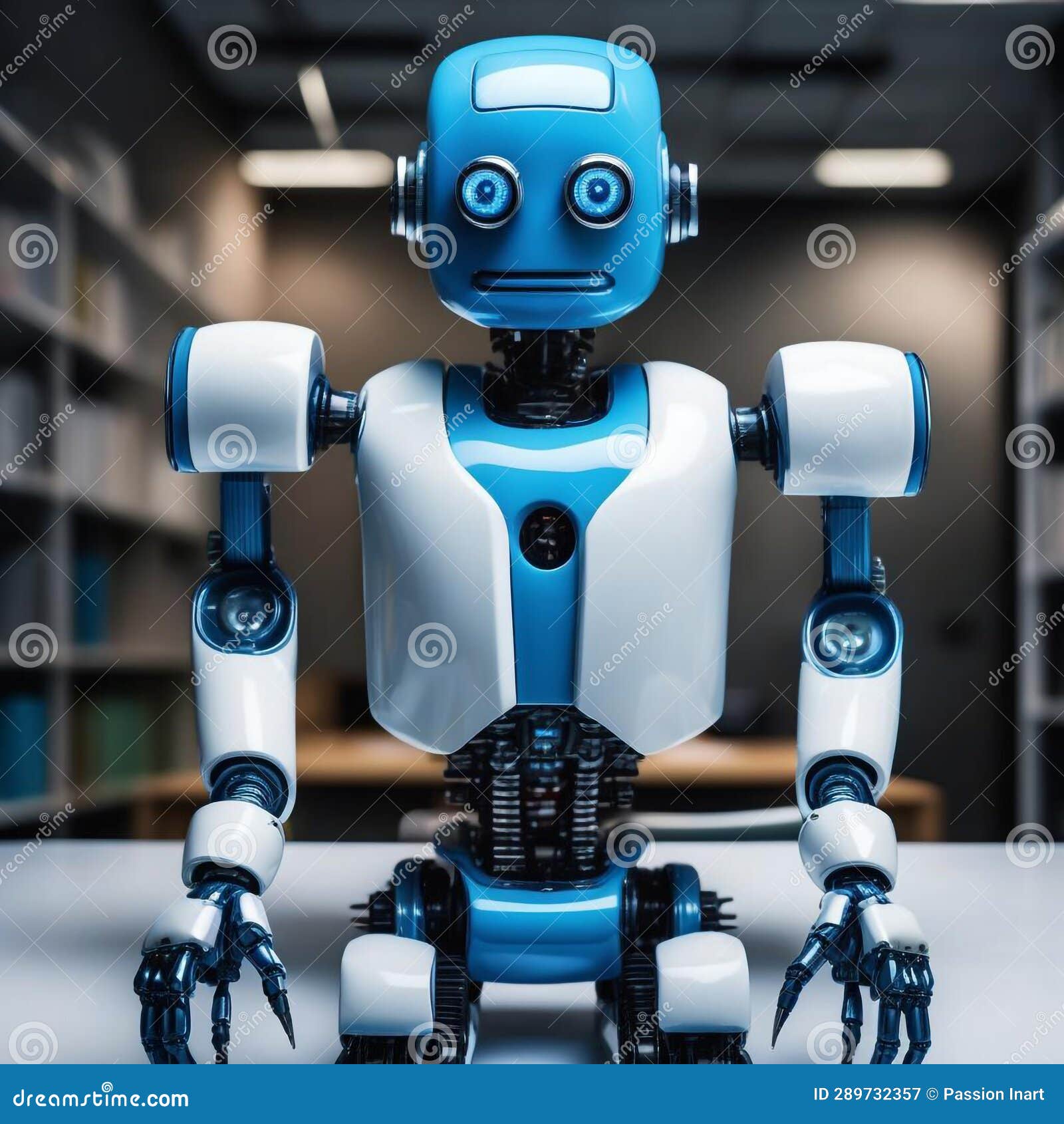 Blue Robot Manages Tasks in the Office Stock Illustration ...