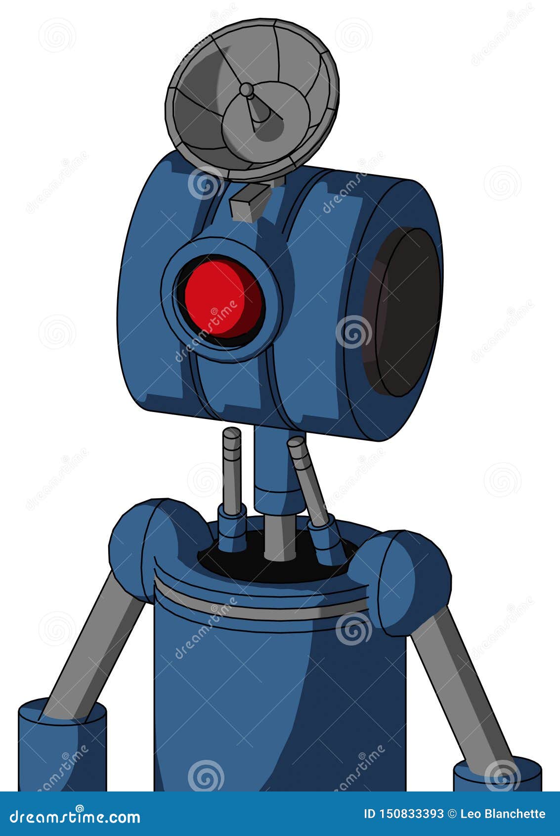 Blue Robot with Multi-Toroid Head and Cyclops Eye and Radar Dish Hat ...