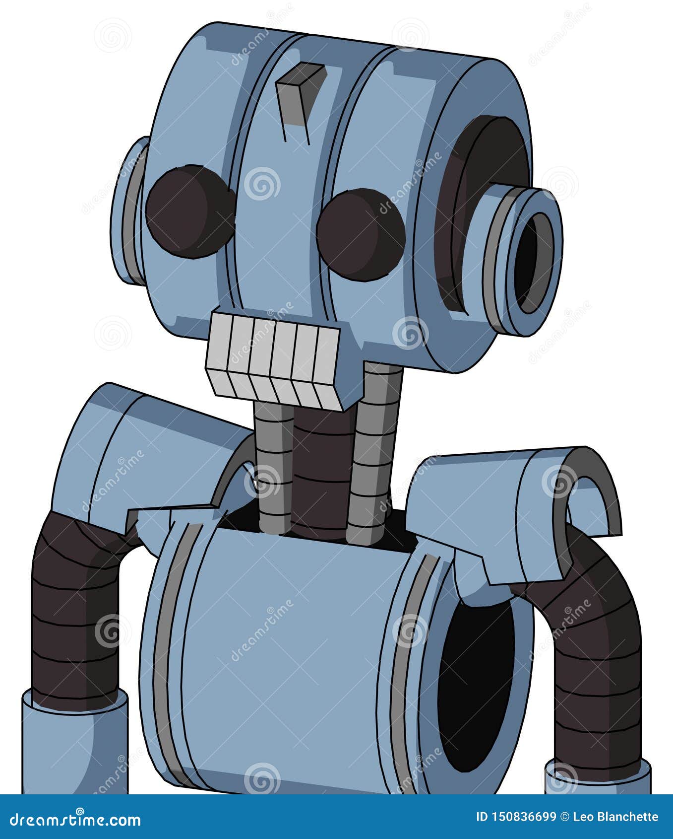 Blue Robot with Multi-Toroid Head and Teeth Mouth and Two Eyes Stock ...