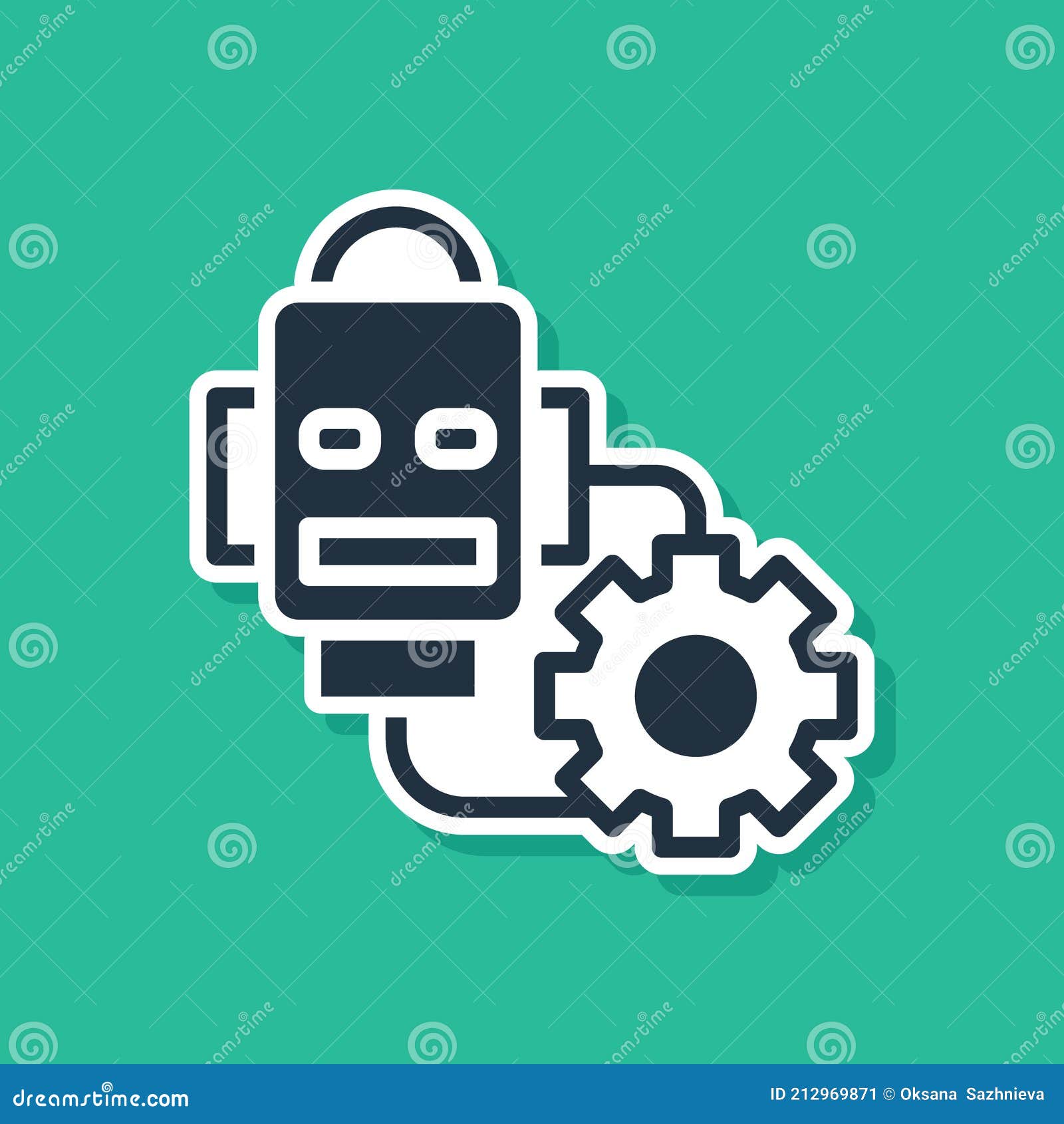 Blue Robot Setting Icon Isolated on Green Background. Artificial ...