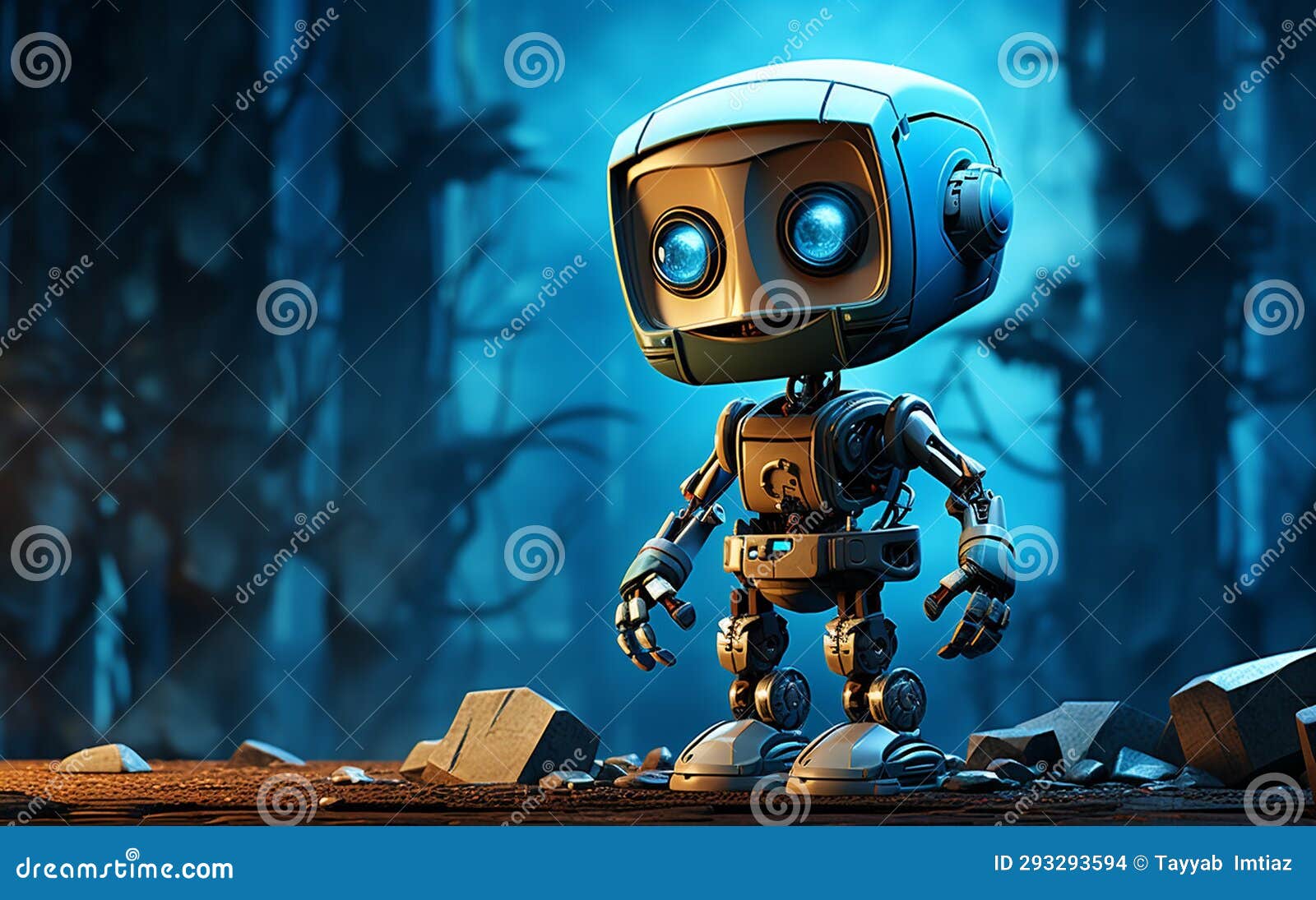 Blue Robot in the Spotlight Generative AI Stock Illustration ...