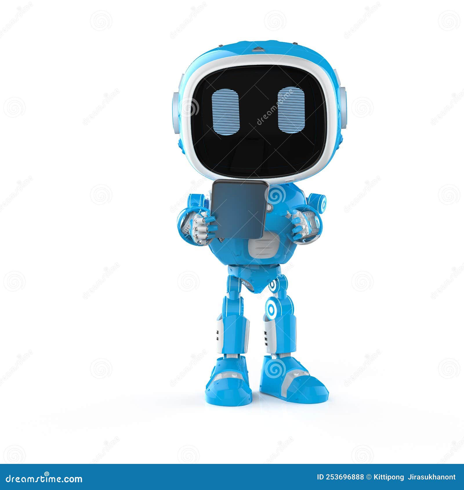 Blue Robotic Assistant or Artificial Intelligence Robot with Tablet ...