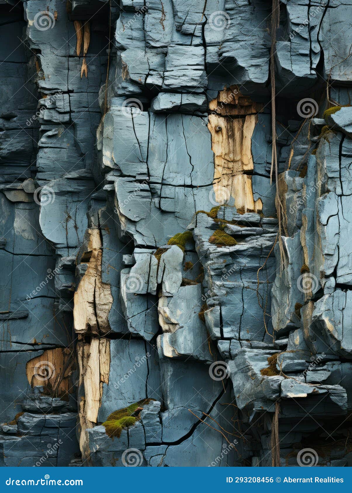 A Blue Rock Wall with Cracks in it Stock Illustration - Illustration of ...