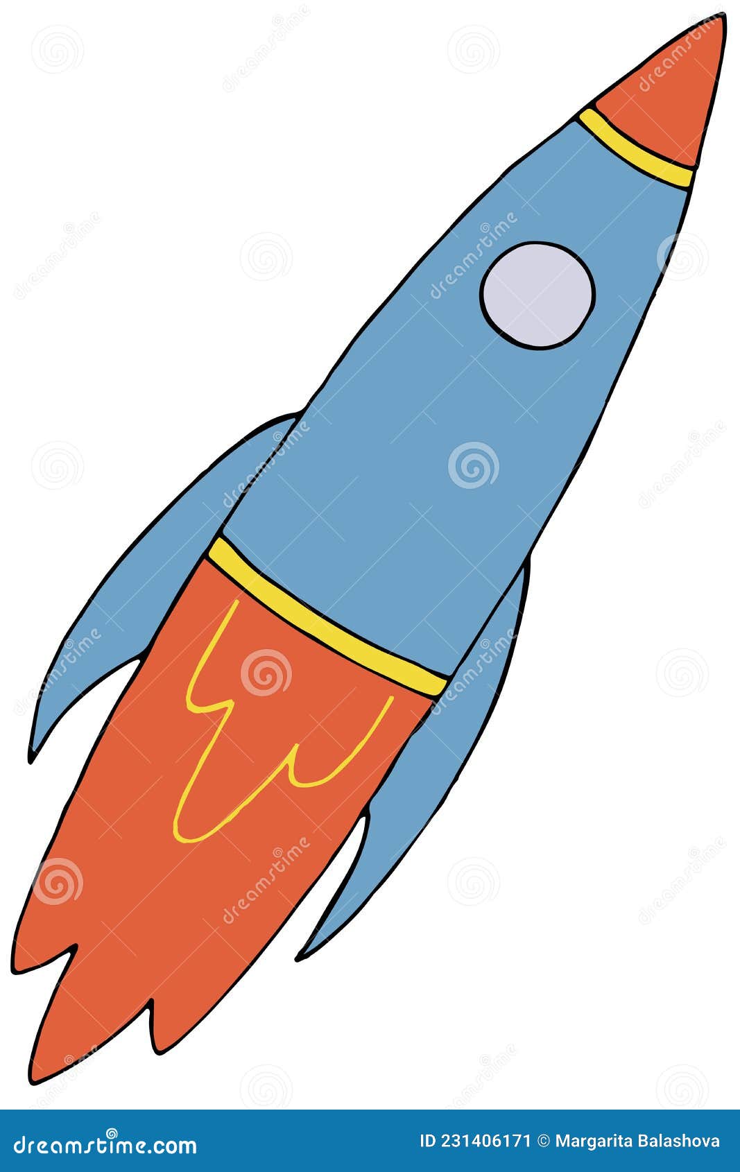 Blue Rocket for Space Flights, Color Vector Illustration in Doodle ...