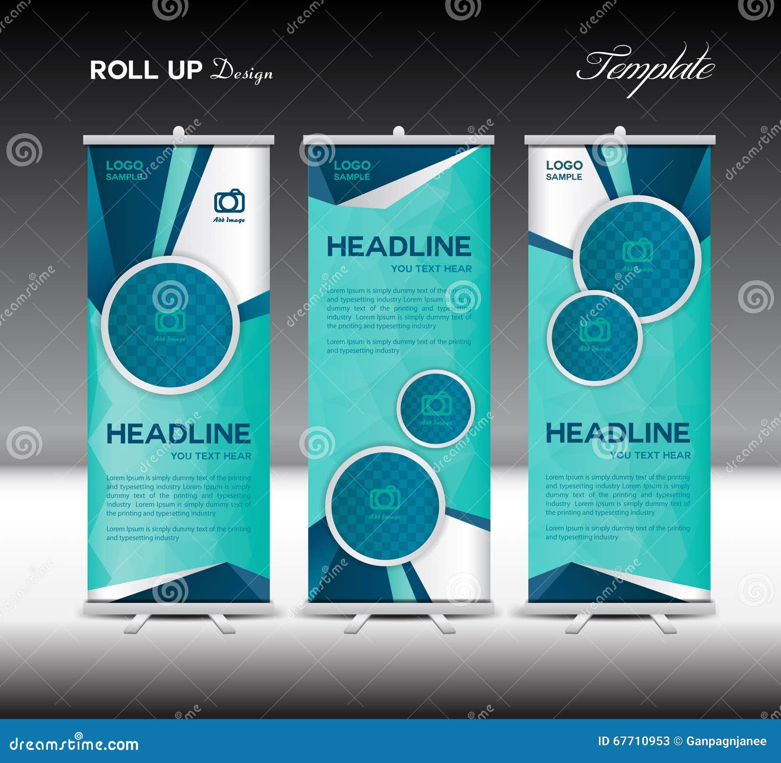 Blue Roll Up Banner Template Vector Illustration Polygon Background ...