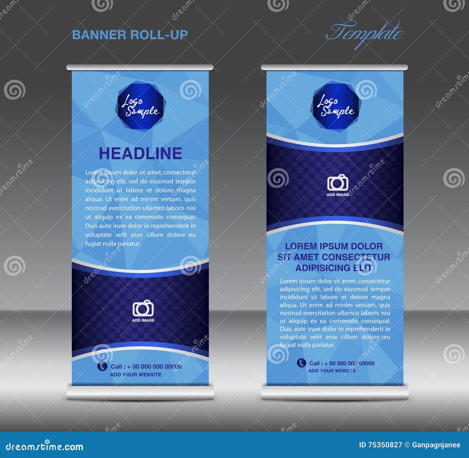Blue Roll Up Banner Template Vector, Polygon Background , Roll U Stock ...