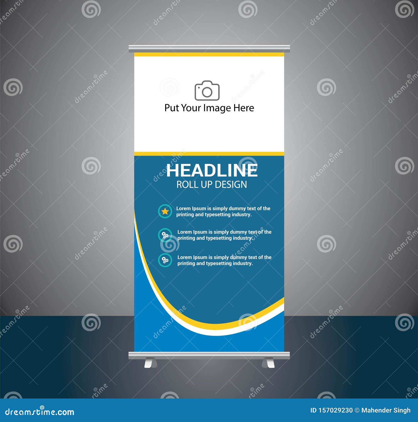 Blue Roll Up Standee Template Vector Illustration, Backdrop Vector ...