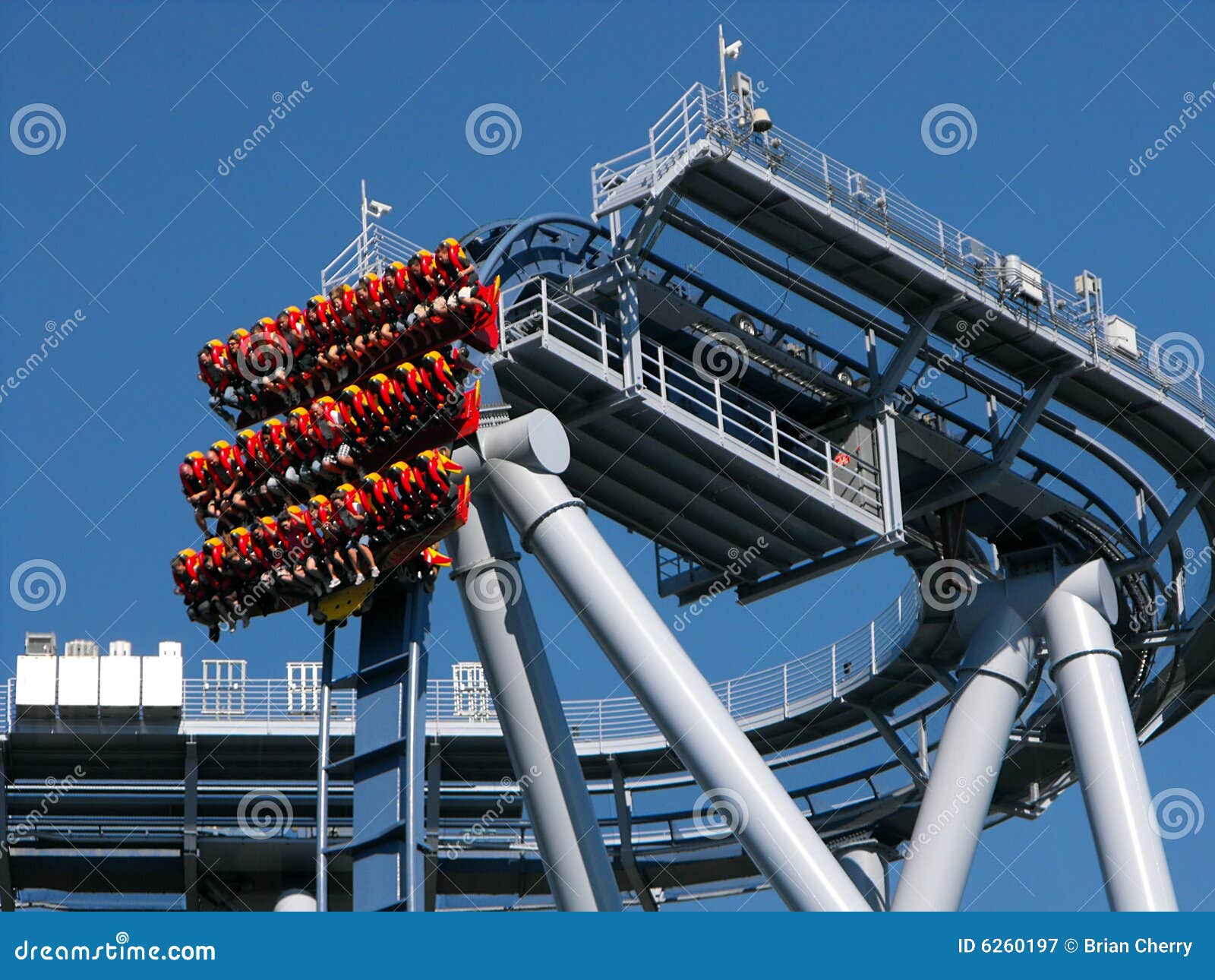 Blue Roller Coaster with People Stock Image - Image of steel, roller ...