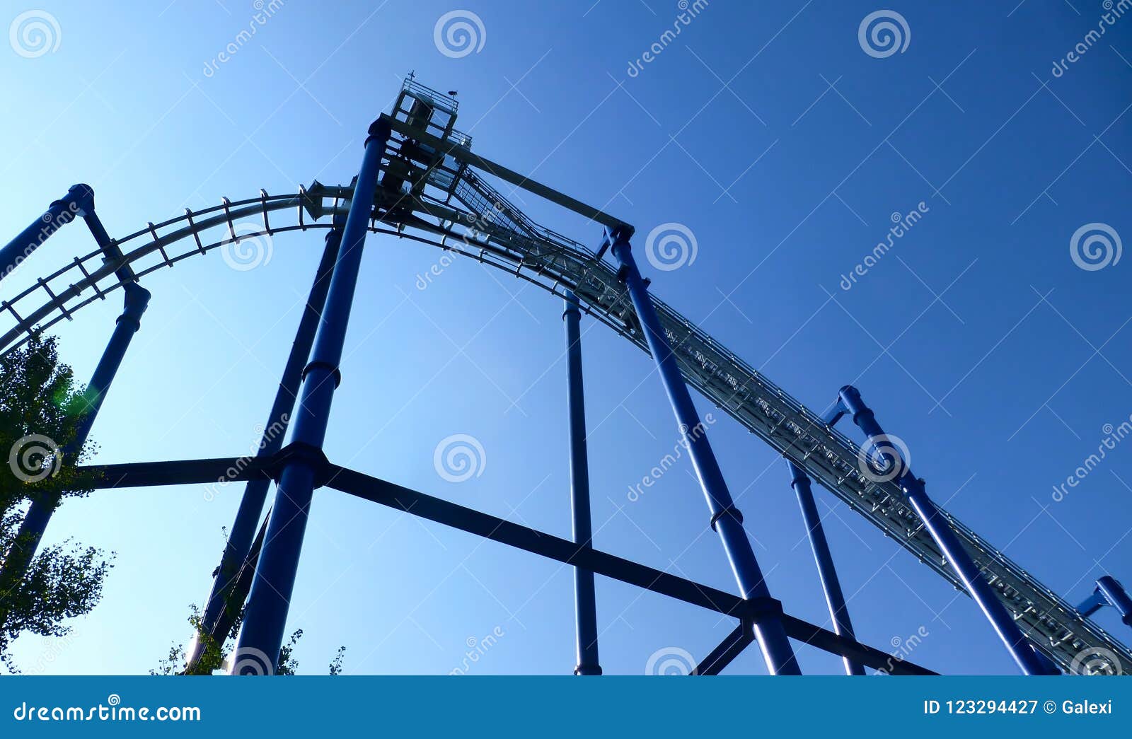 View from Bottom of Roller Coaster Rail and Blue Sky Stock Image ...