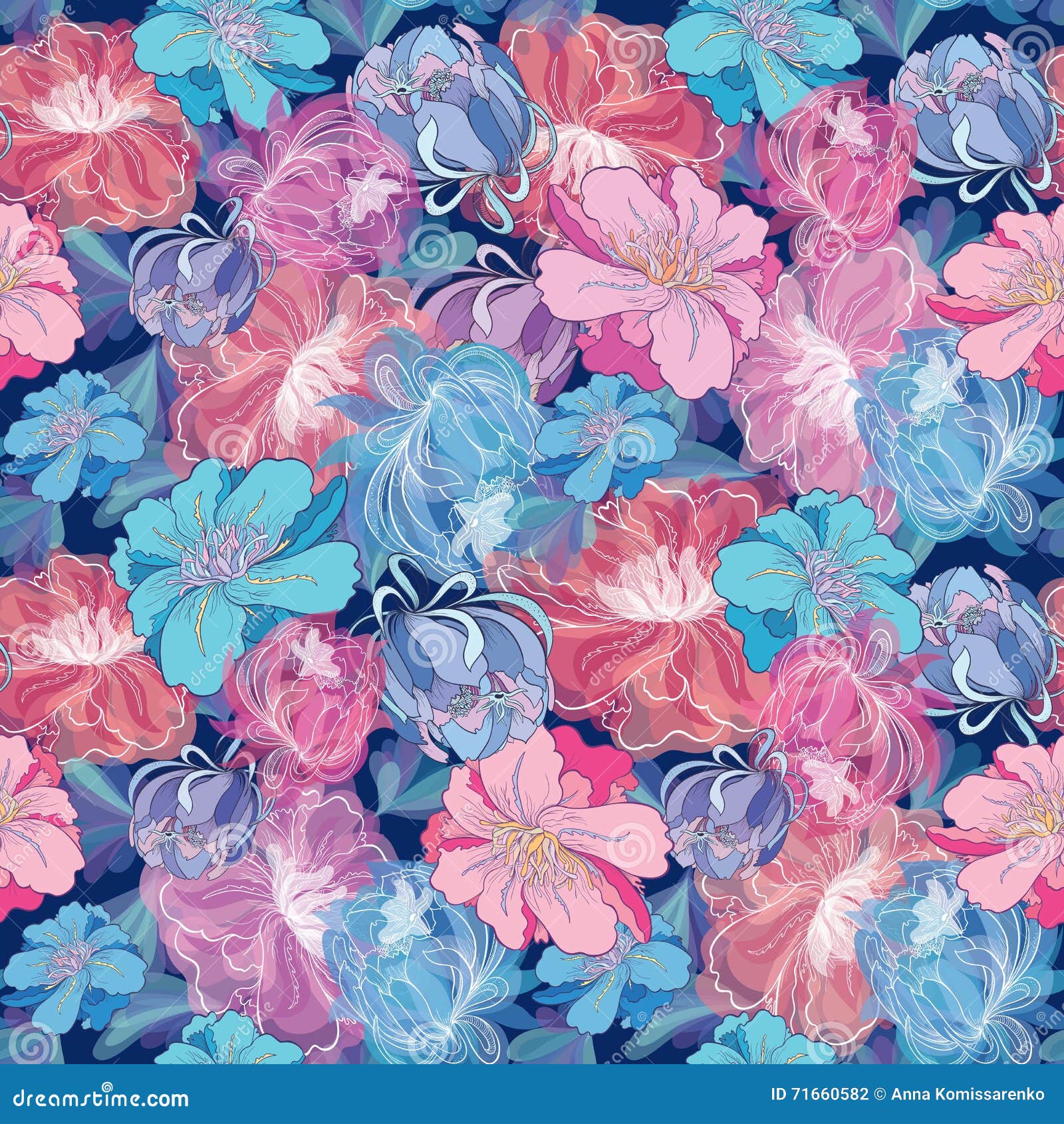 Blue Romantic Vector Floral Pattern Stock Vector - Illustration of ...