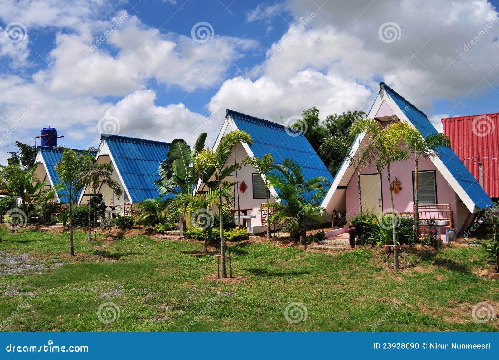 Blue roof house. stock photo. Image of townhouse, tiled - 23928090