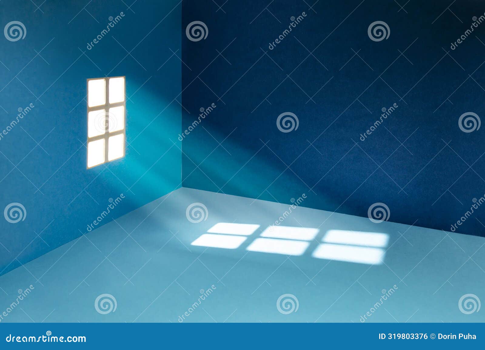 Blue Room Made from Cardboard, with a Rectangular Window, and Sun Rays ...