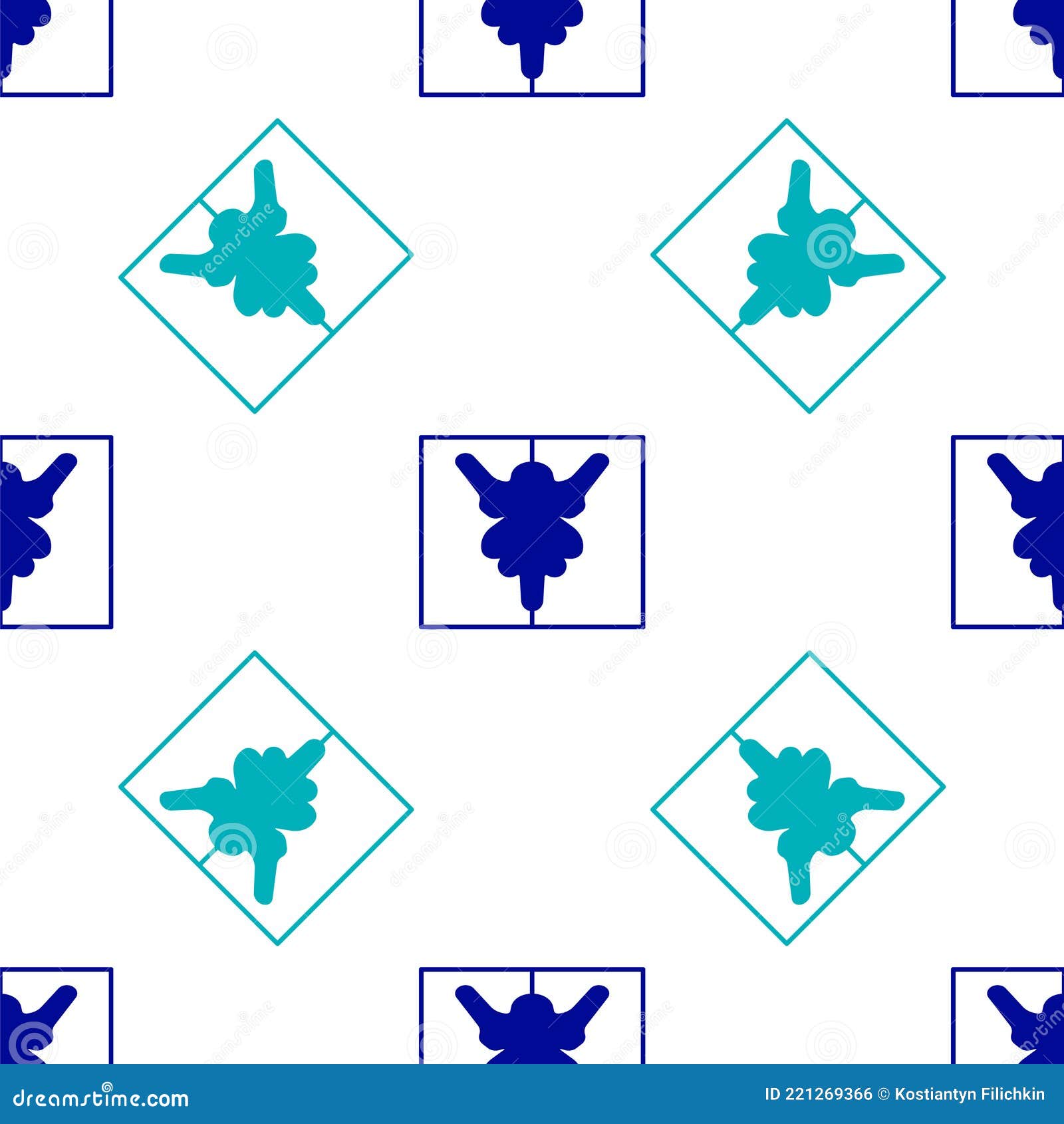 Blue Rorschach Test Icon Isolated Seamless Pattern on White Background ...