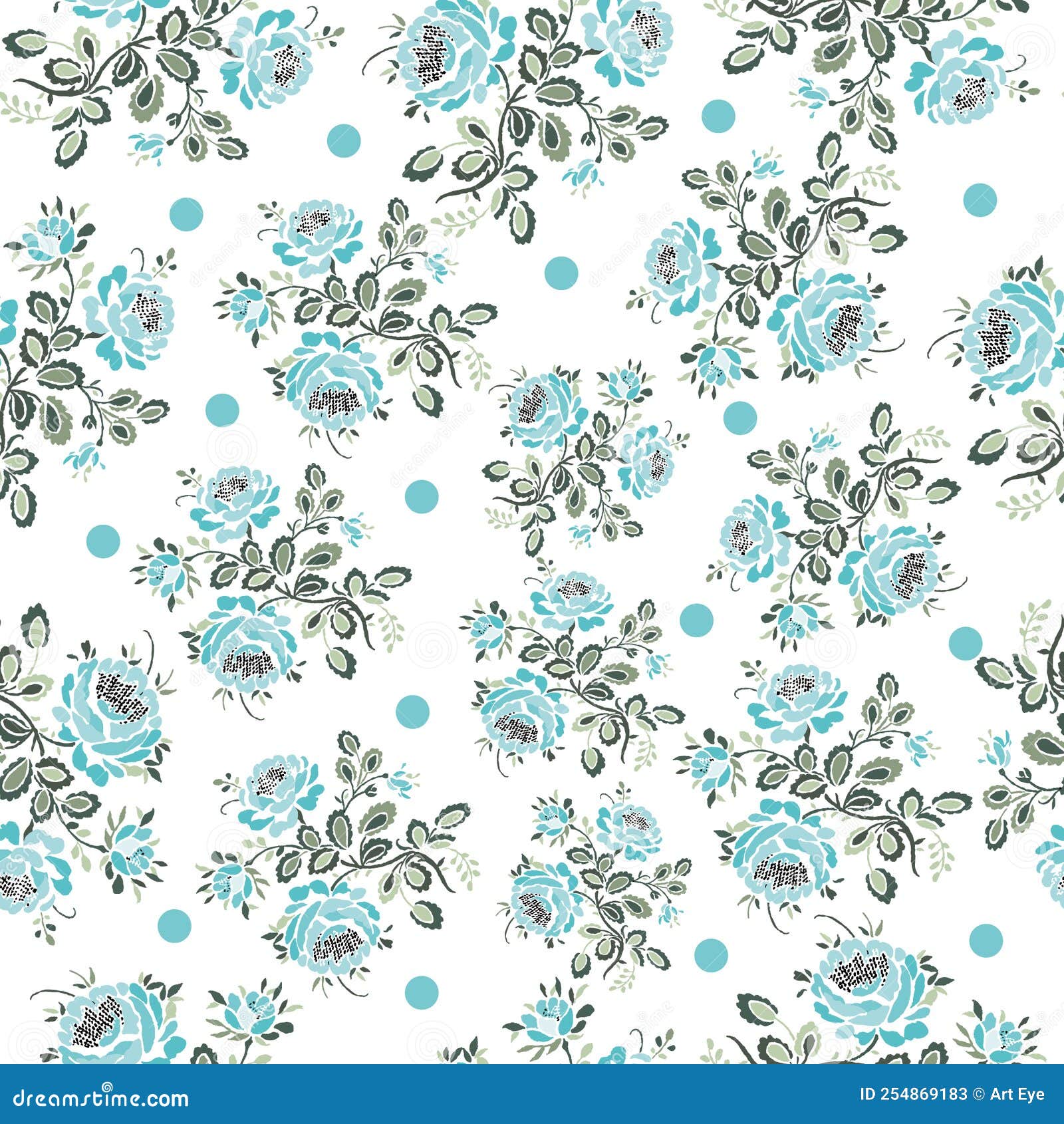 Blue Roses with Dots Seamless Pattern Background Wallpaper Stock Vector ...