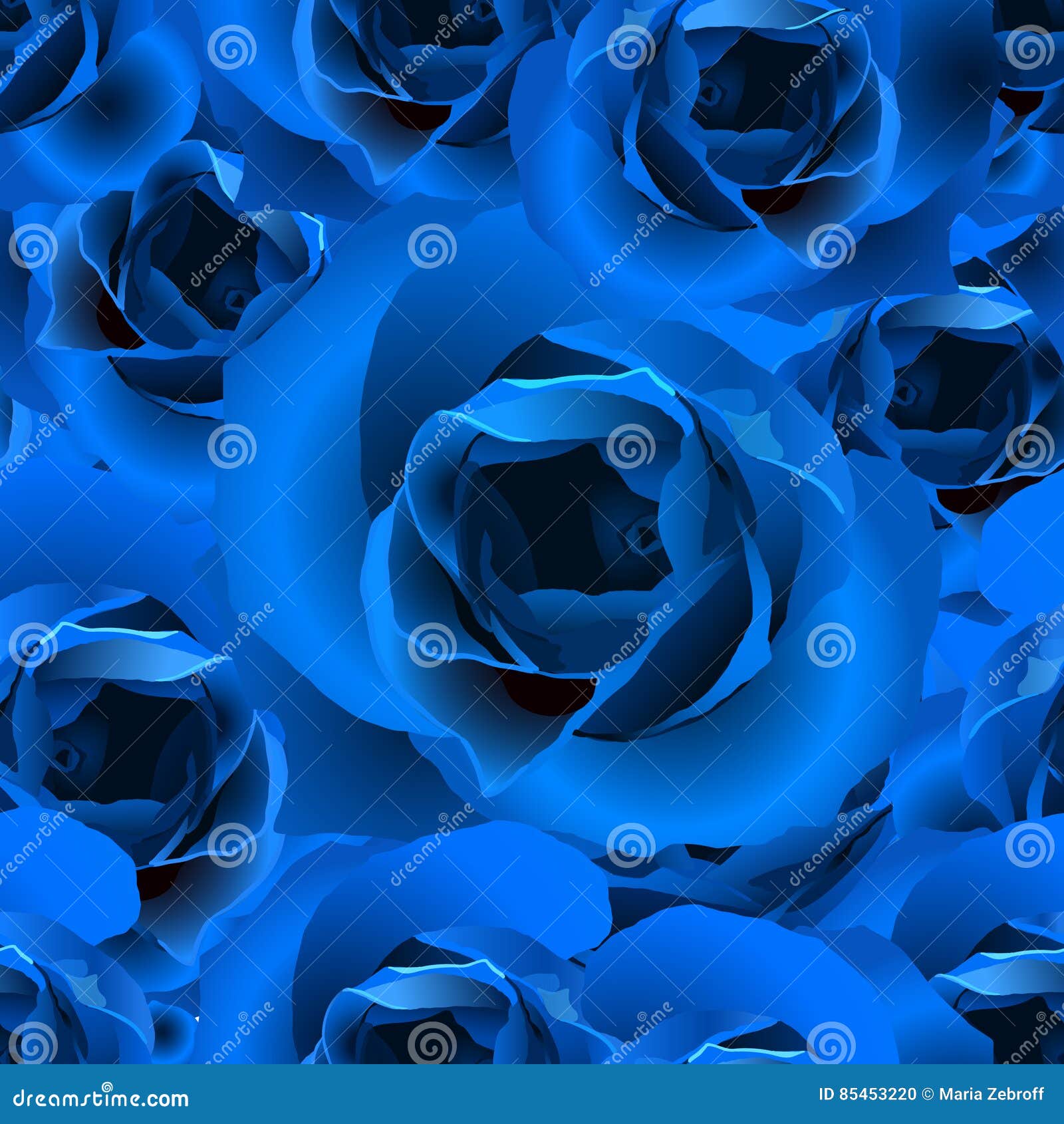Blue Roses Vector Seamless Pattern Stock Vector - Illustration of black ...
