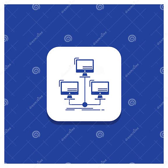 Blue Round Button for Database, Distributed, Connection, Network, Computer Glyph Icon Stock ...