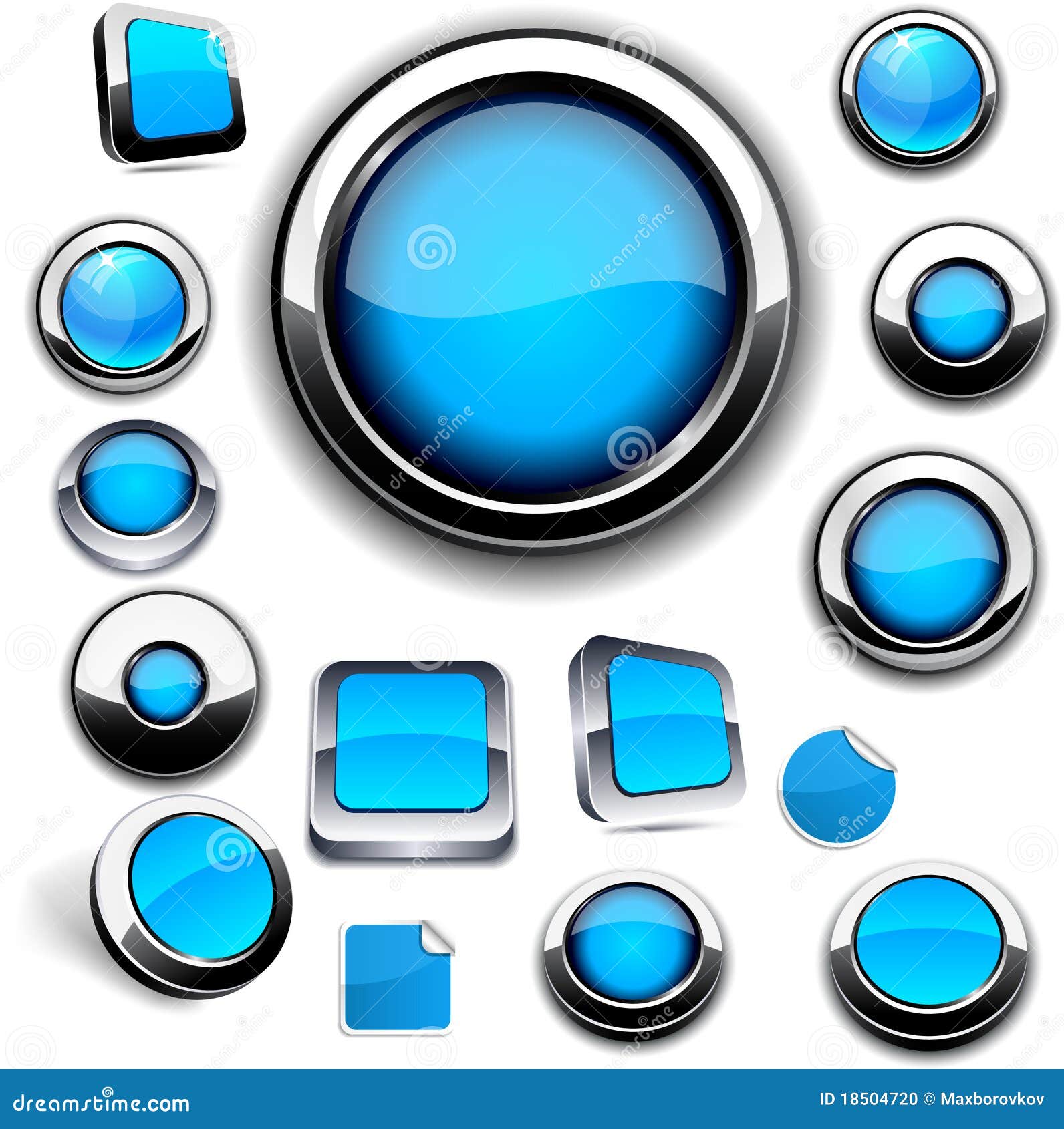 Blue Round Buttons on White. Stock Vector - Illustration of chrome ...