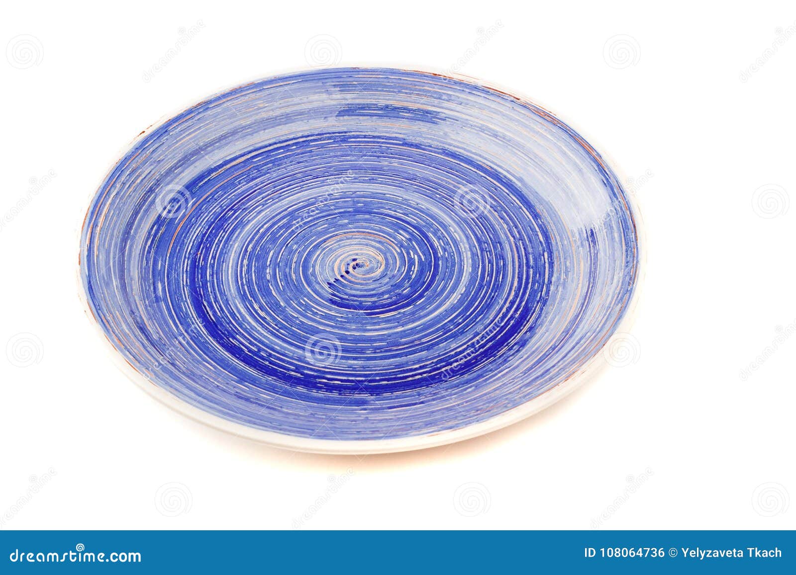 Blue Round Ceramic Plate with Spiral Pattern, Isolated on White Stock ...