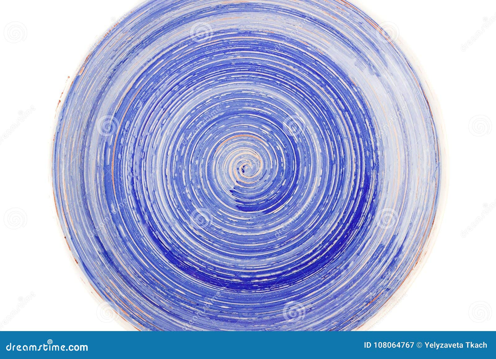 Blue Round Ceramic Plate with Spiral Pattern, Isolated on White Stock ...