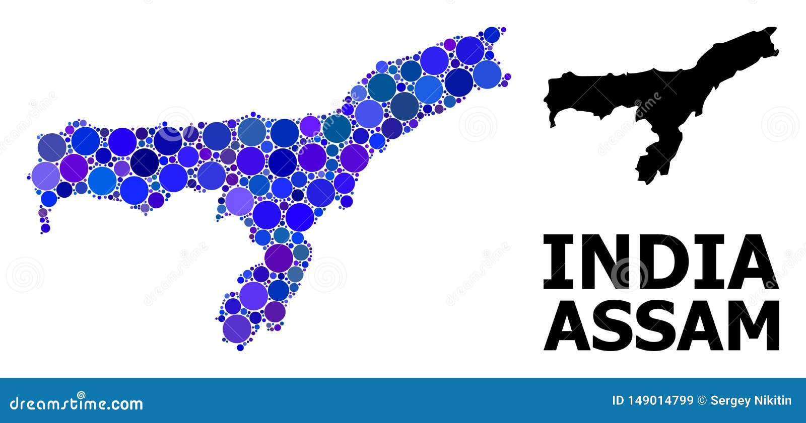 Blue Round Dot Mosaic Map of Assam State Stock Illustration ...