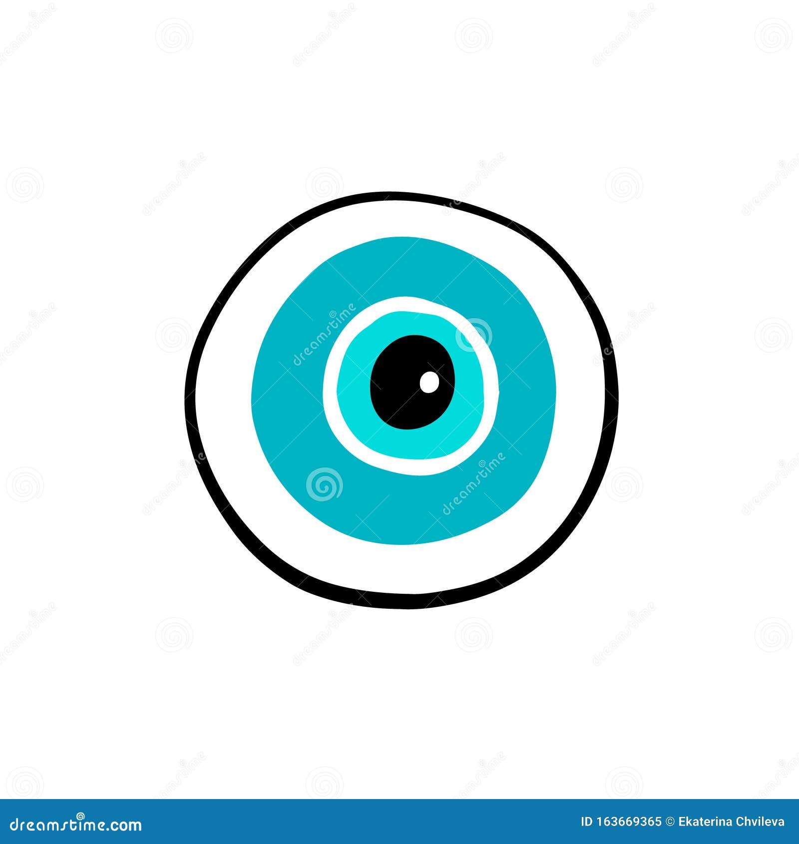 Blue Round Eye Hand Drawn Vector Illustration in Cartoon Comic Style ...