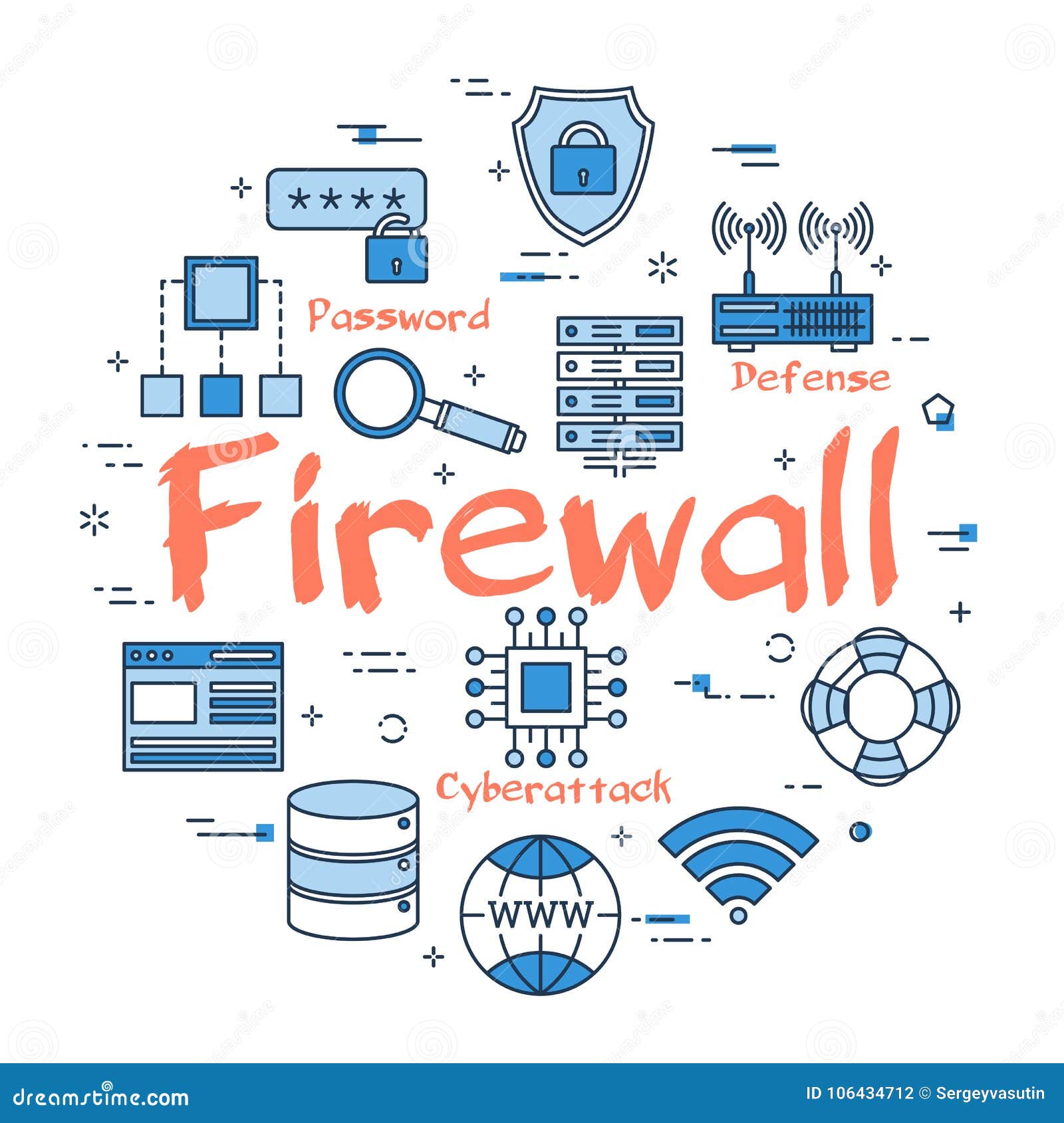 Blue Round Firewall Concept Stock Vector - Illustration of line ...