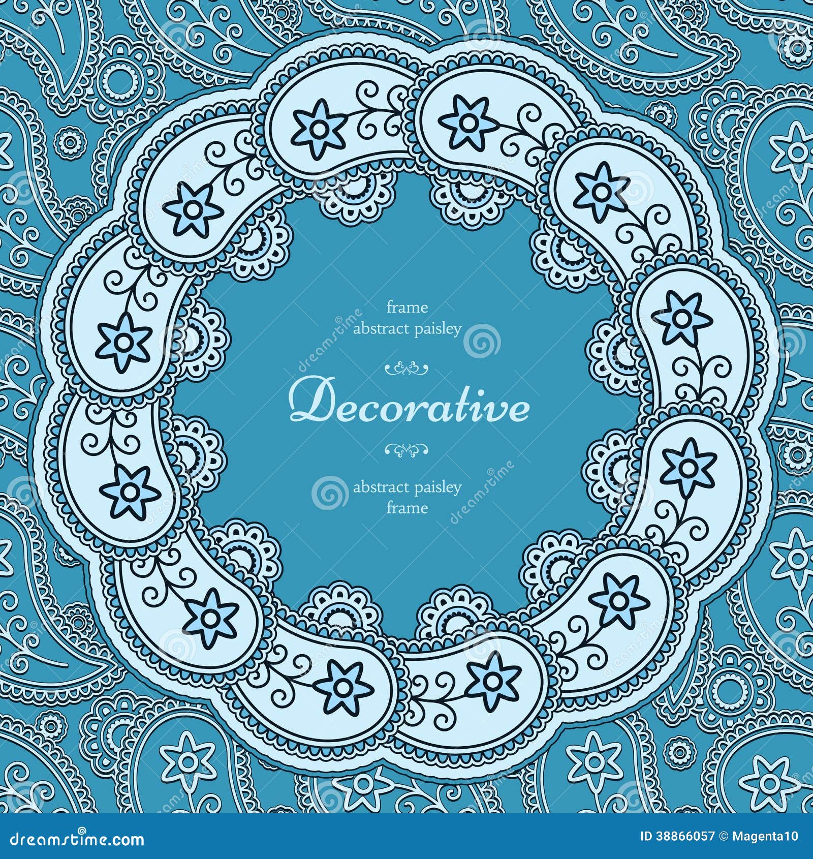 Blue round frame stock vector. Illustration of damask - 38866057