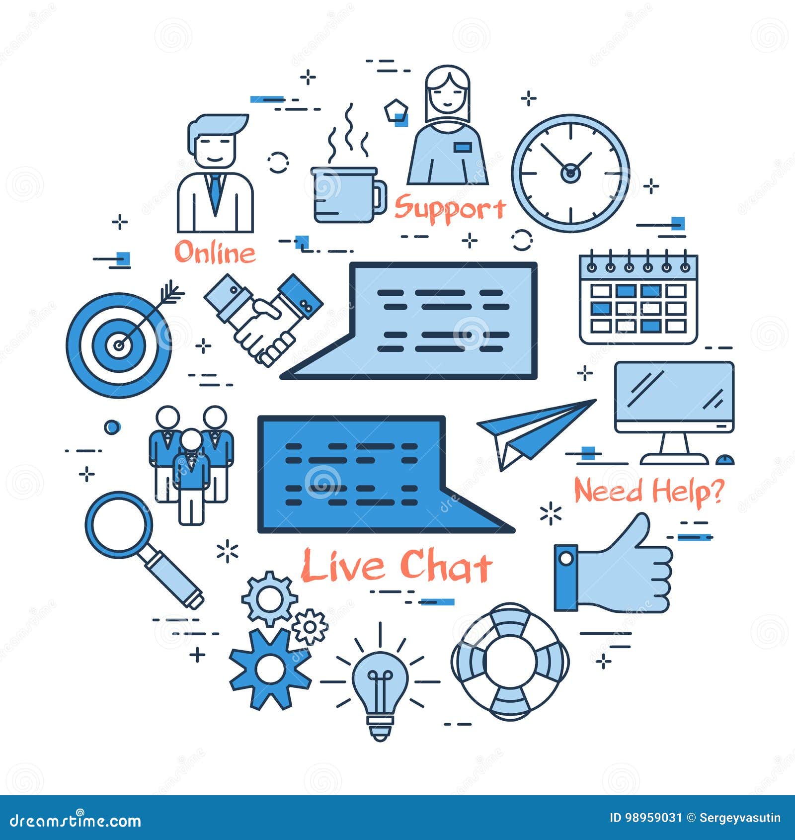 Blue Round LIVE CHAT Concept Stock Vector - Illustration of chatting ...
