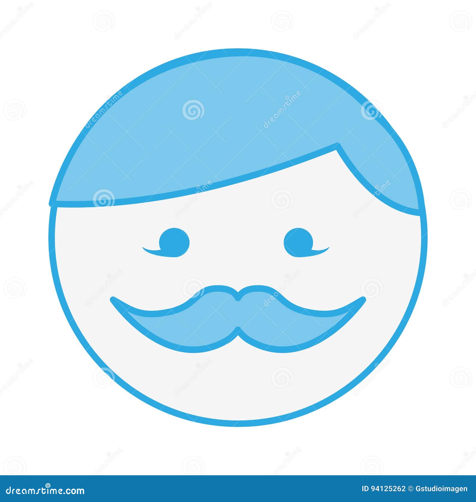 Blue Round Moustache Man Face Cartoon Stock Vector - Illustration of ...