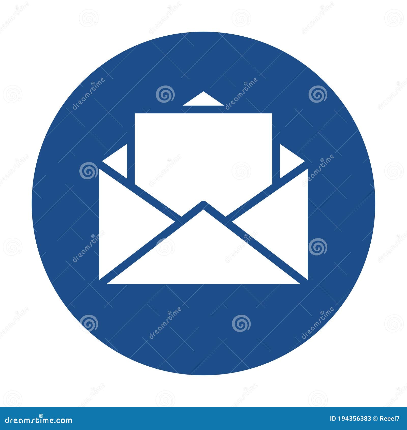 Blue Round Opened Envelope with Letter Icon, Button Isolated on a White ...