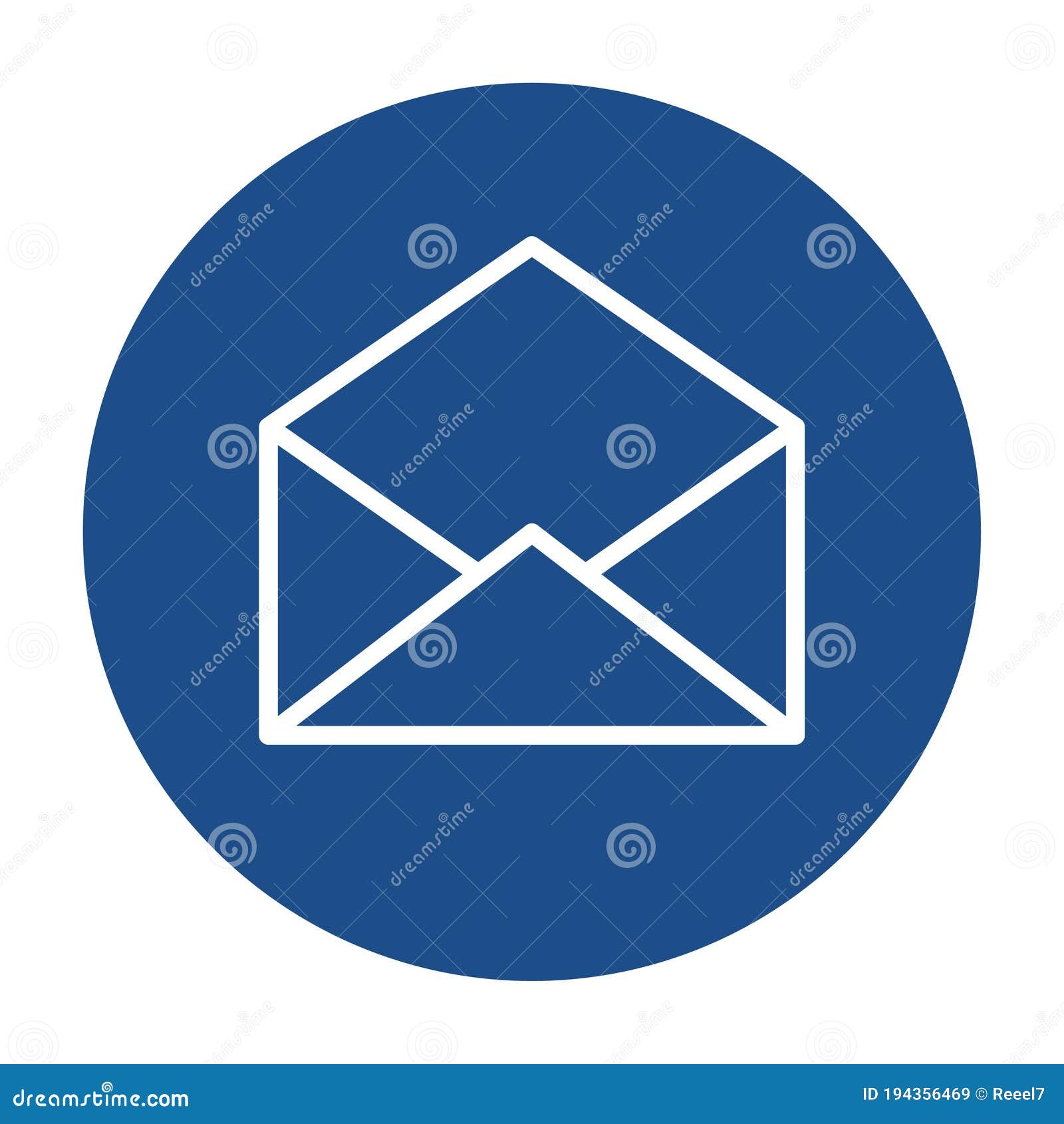 Blue Round Opened Envelope Outline Icon, Button Isolated on a White ...