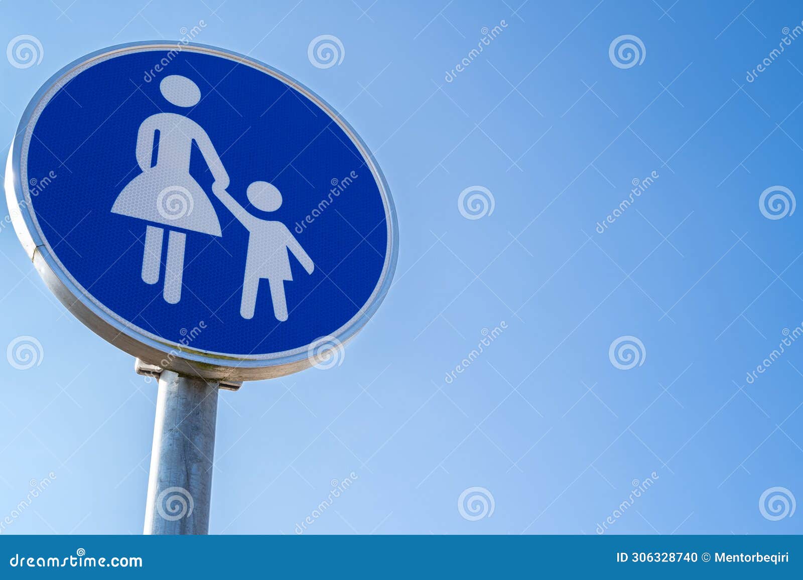 Blue round pedestrian sign stock photo. Image of information - 306328740