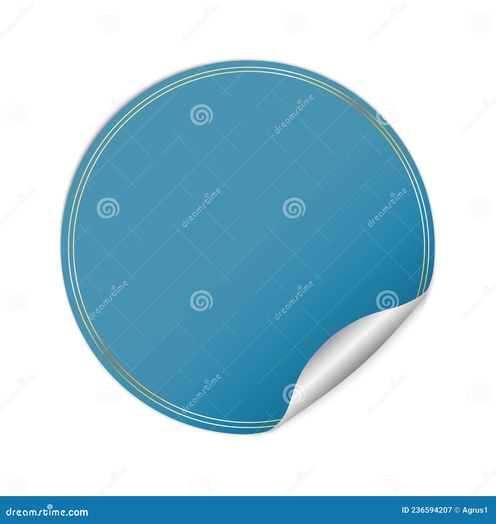 Blue Round Sticker Vector Banner with Gold Frame on White Background ...