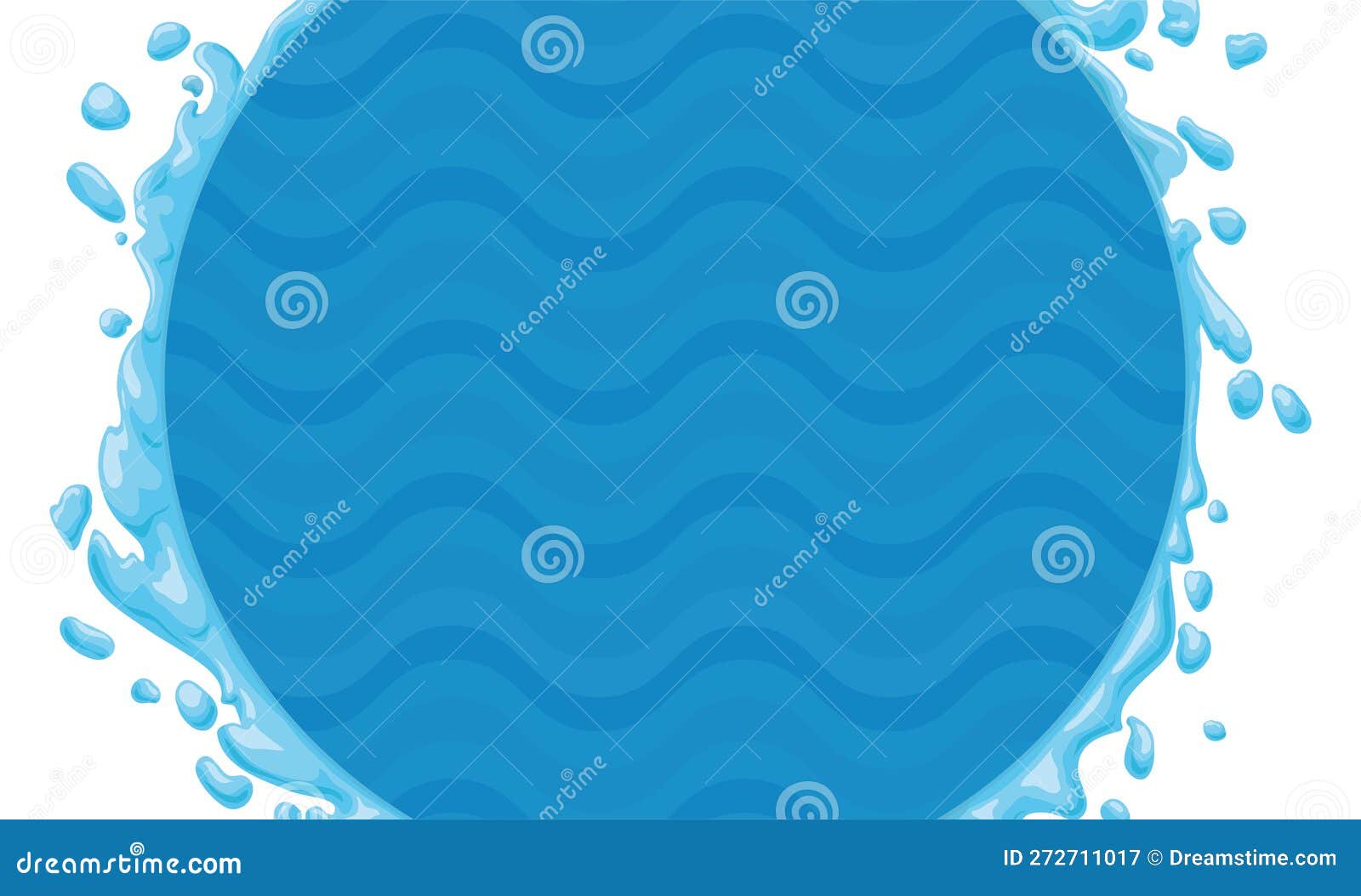 Blue Round Template with Wave Pattern and Water Splashes, Vector ...