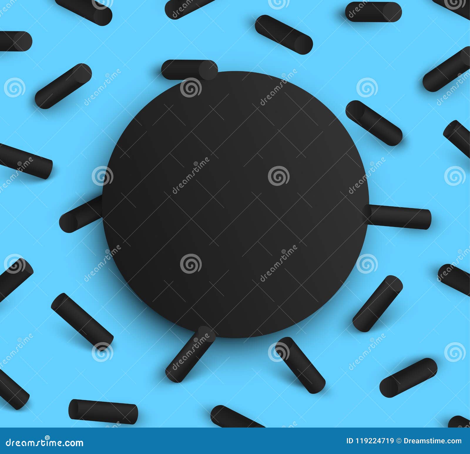 Blue Round Textured Background with Black 3d Geometric Pattern. Stock ...