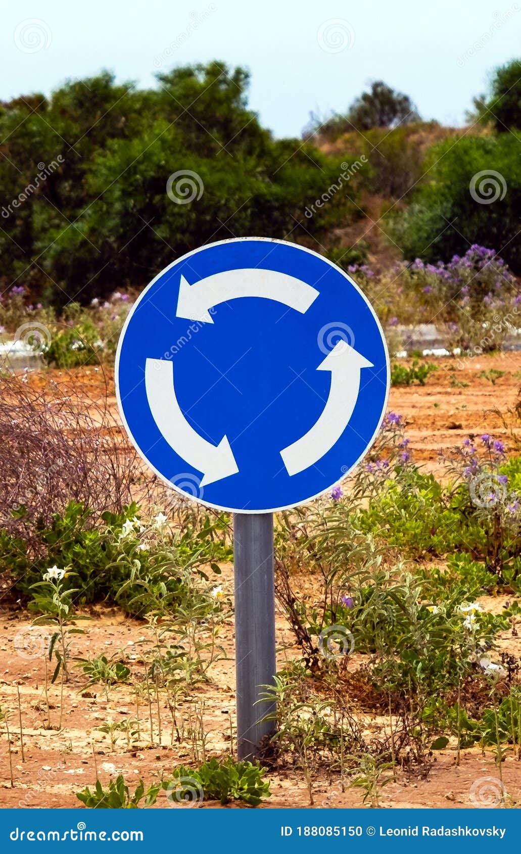 A Blue Roundabout Sign on the Road Stock Photo - Image of icon, blue ...