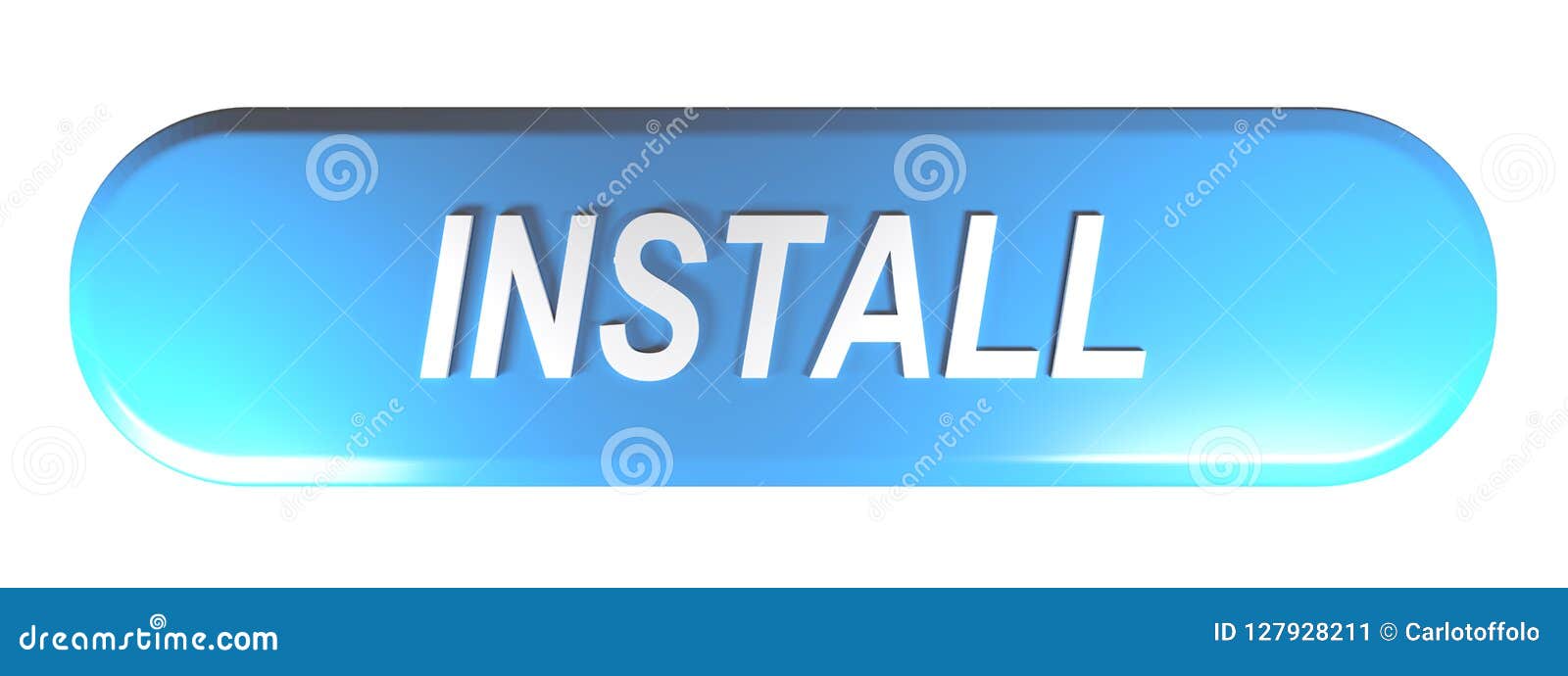 Blue Rounded Rectangle Push Button INSTALL - 3D Rendering Stock ...